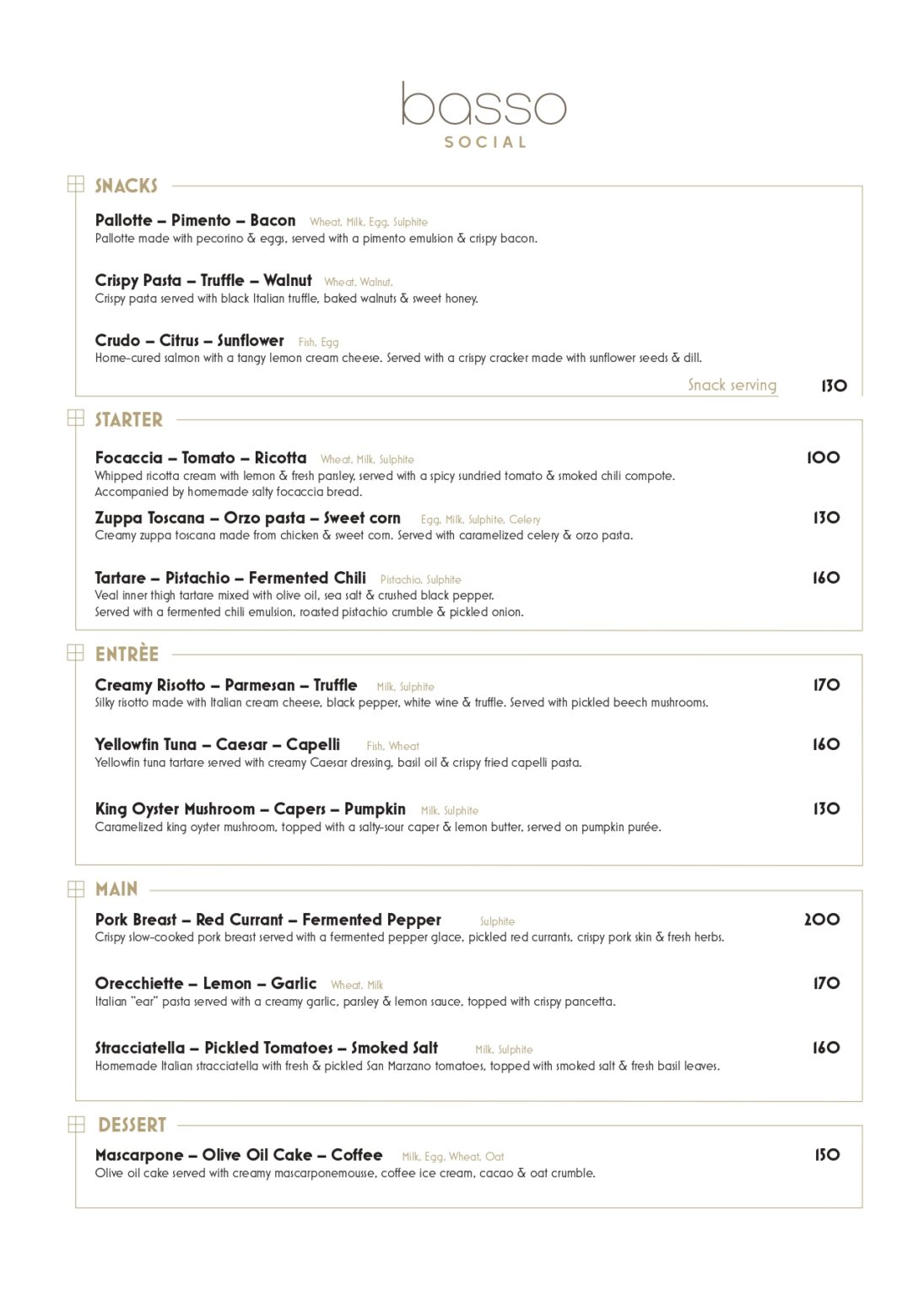 Menu - Basso Social, Italian Restaurant in Oslo and Bergen